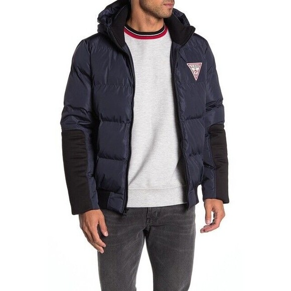 Guess | Jackets & Coats | Guess Mens Sz S Colorblock Mixed Media Hooded ...
